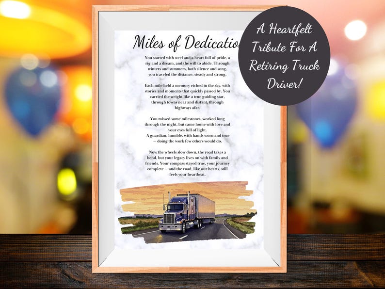 Semi Truck Driver Retirement Poem Print for Commercial Truck Driver ...