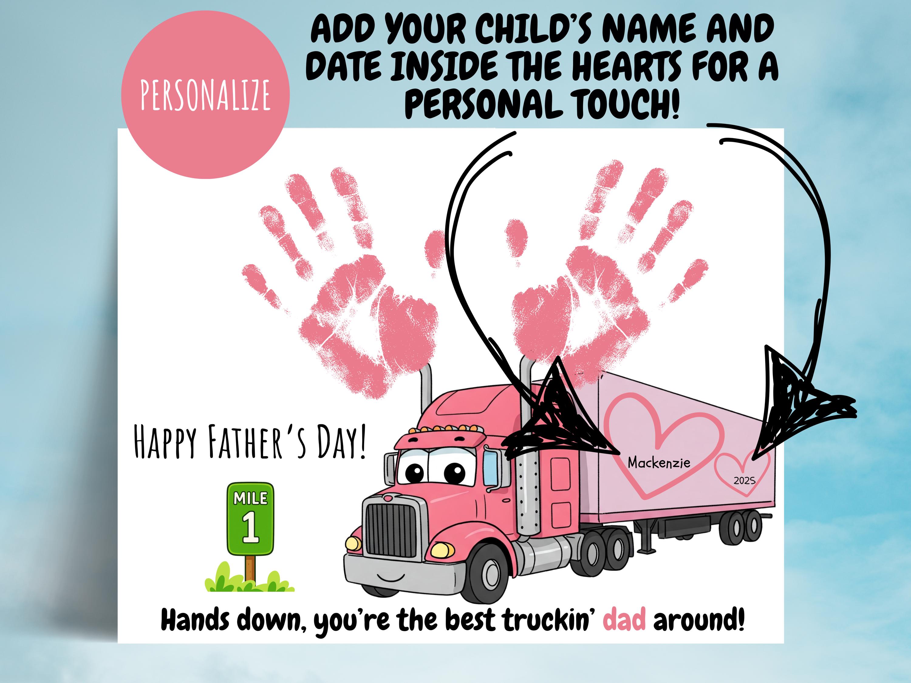 Semi Truck Fathers Day Handprint Craft Printable Gift for Fathers Day ...