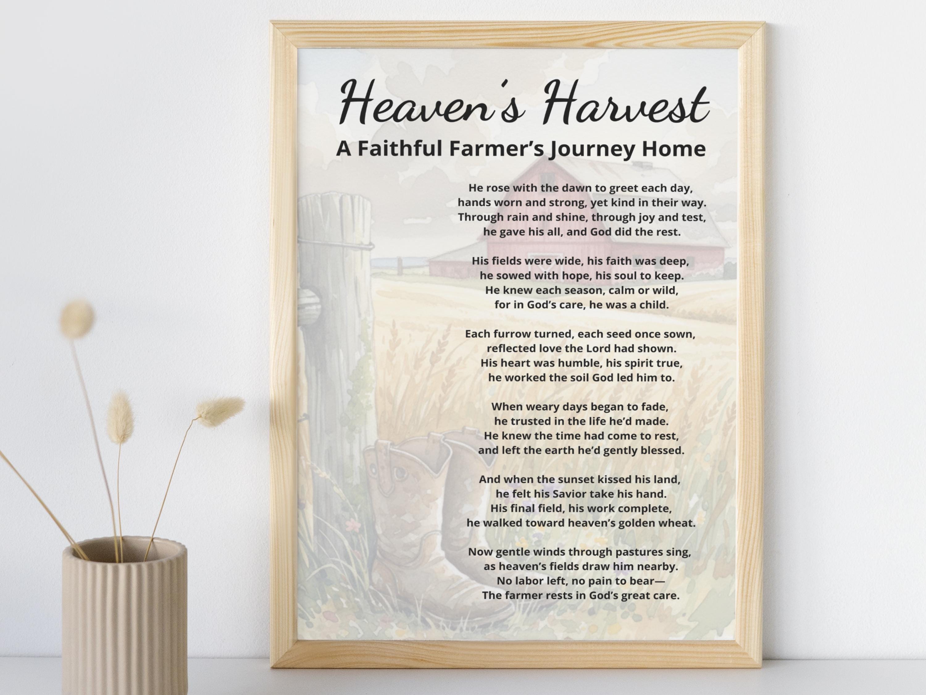 Farmer Memorial Funeral Poem Printable, Rancher Sympathy Gift, Western ...