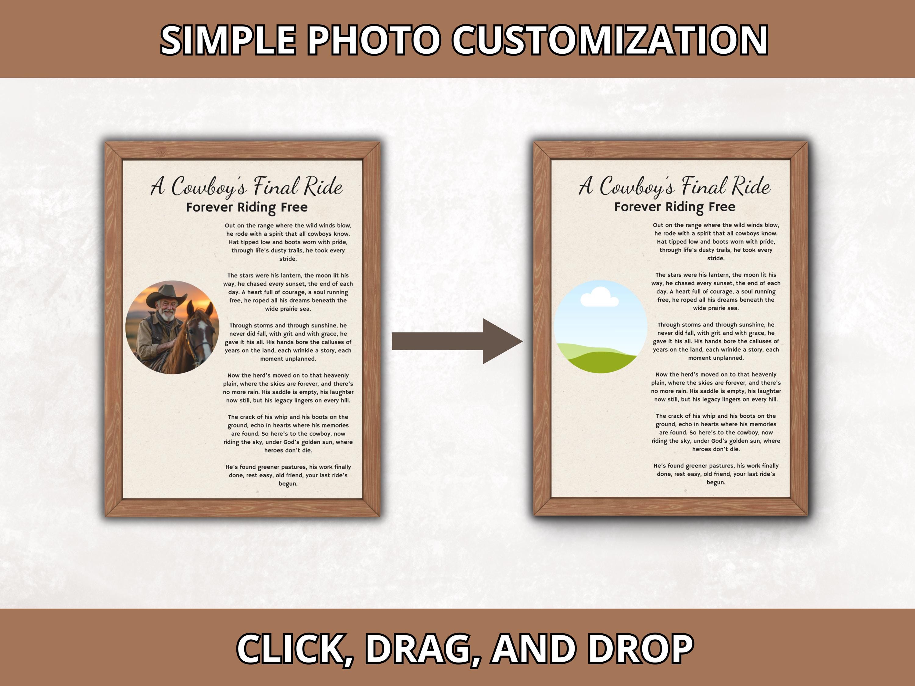 Editable Cowboy Memorial Poem for Funeral, Cowboy Farmer Memorial Gifts ...