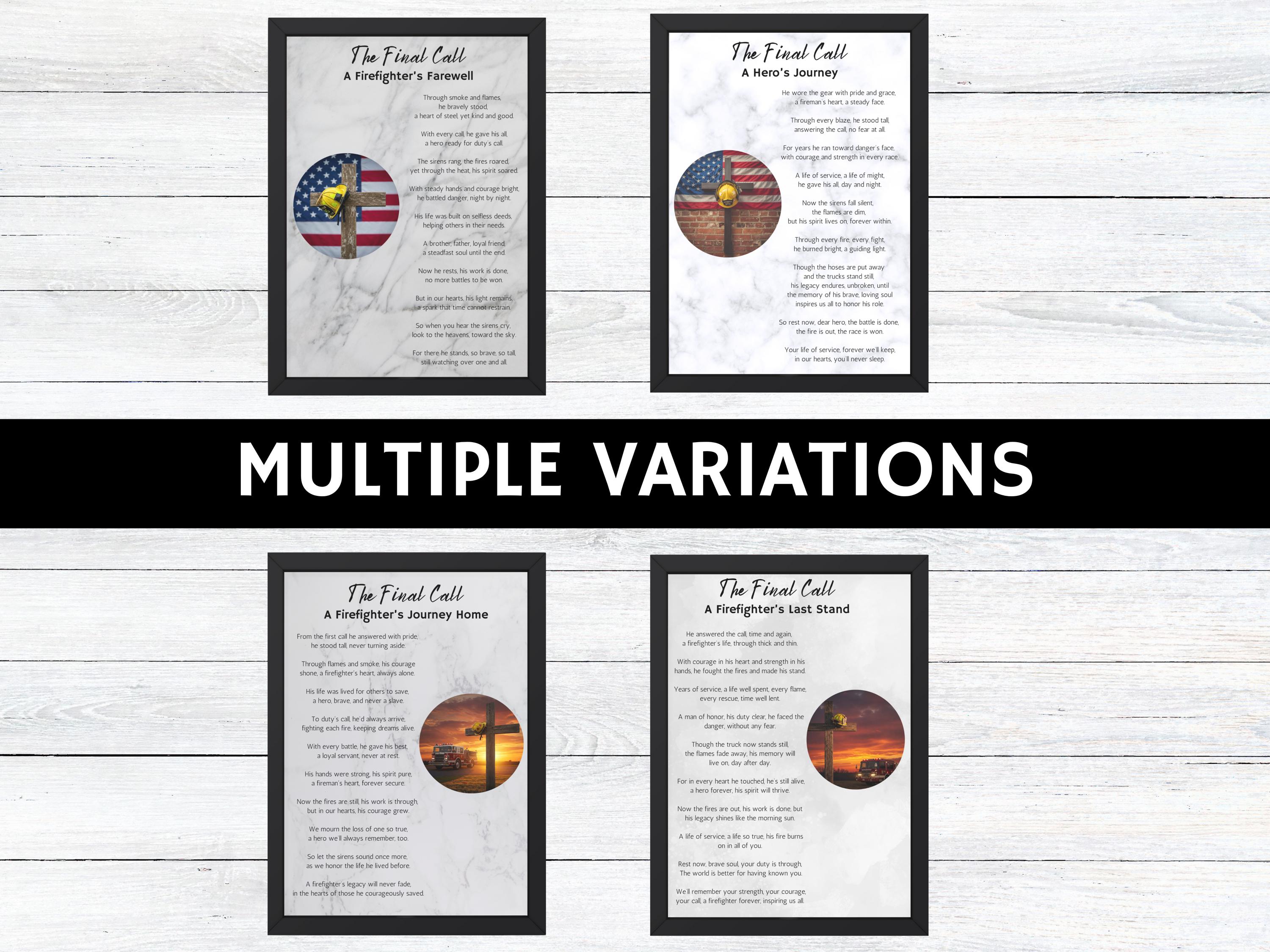 Firefighter Memorial Funeral Poem for Celebration of Life for Fireman ...