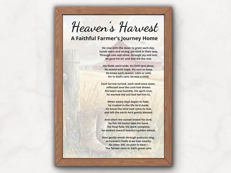 Farmer Memorial Funeral Poem Printable, Rancher Sympathy Gift, Western ...