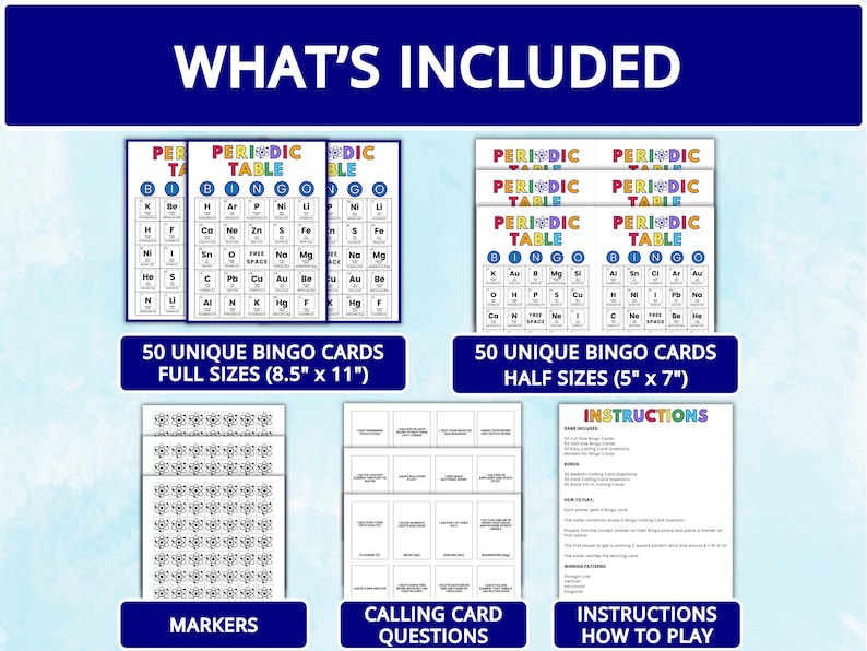 Science Periodic Table of Elements Bingo Game Printable, Middle School ...