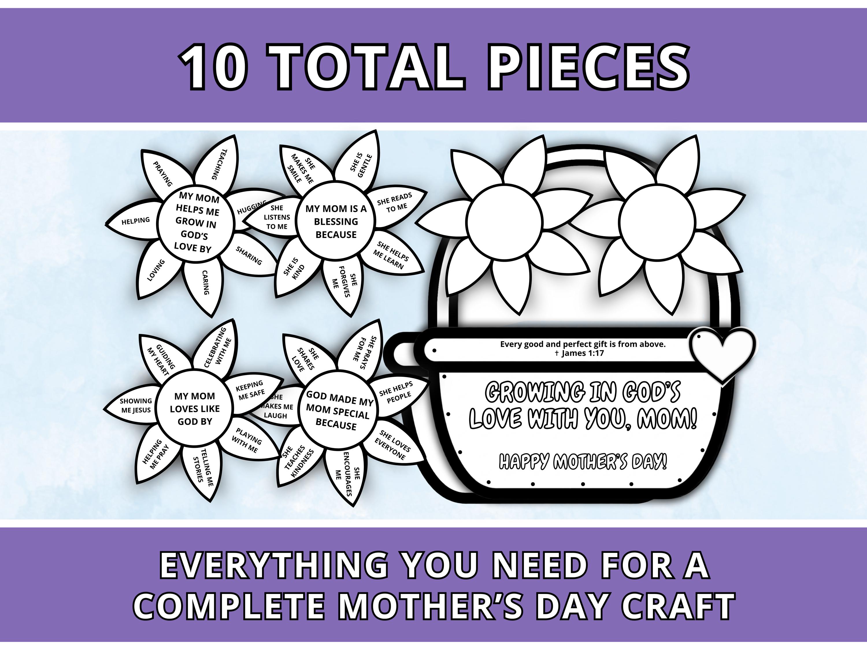 Mother’s Day Christian Bible Coloring Craft for Kids, Sunflower Sewing ...