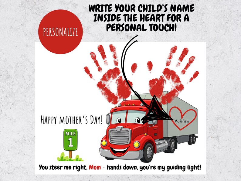 Semi Truck Mothers Day Handprint Craft Mom Day DIY Handprint Art for ...