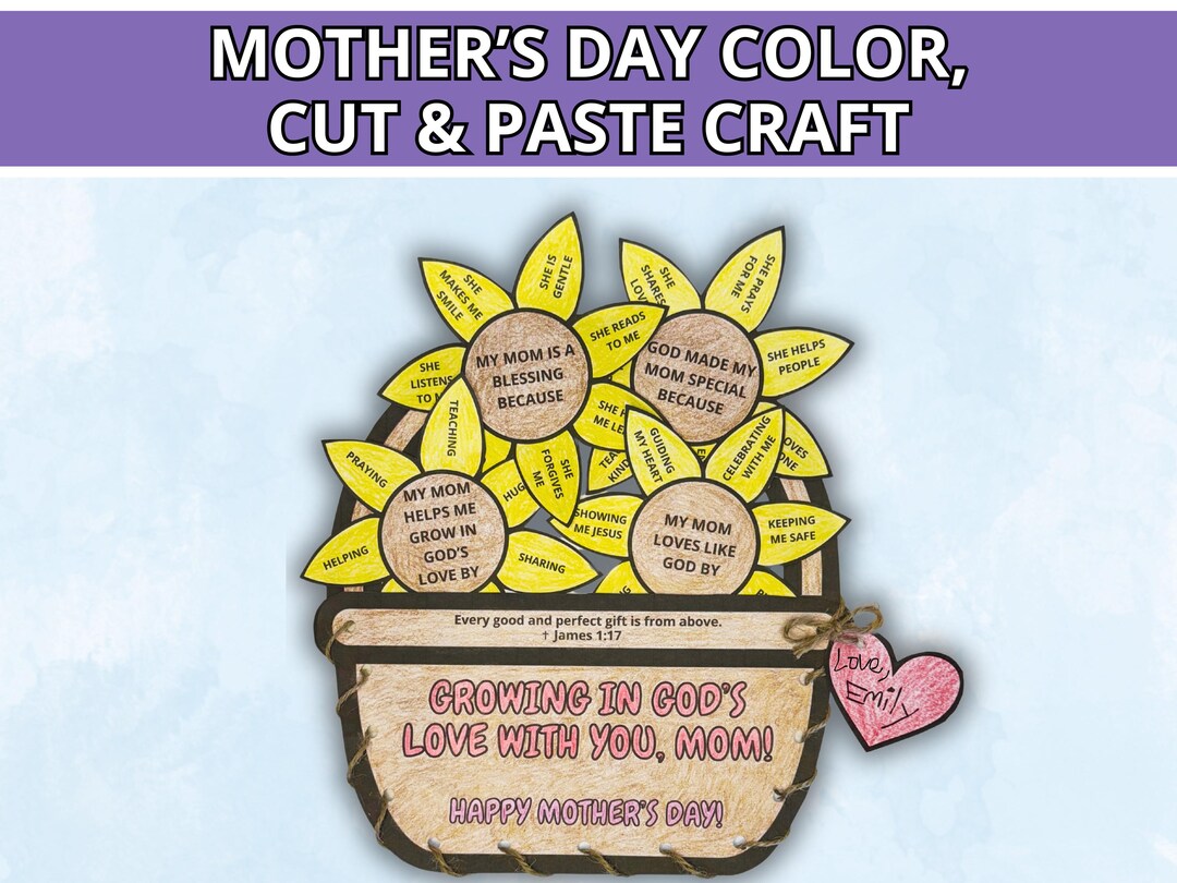 Mother’s Day Christian Bible Coloring Craft for Kids, Sunflower Sewing ...