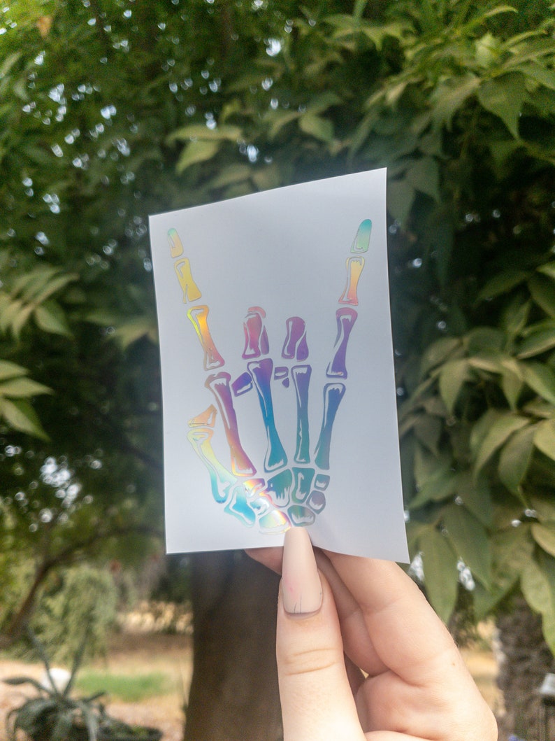 Rock on Decal Skeleton Hand Decal Holographic Car Decal | Etsy
