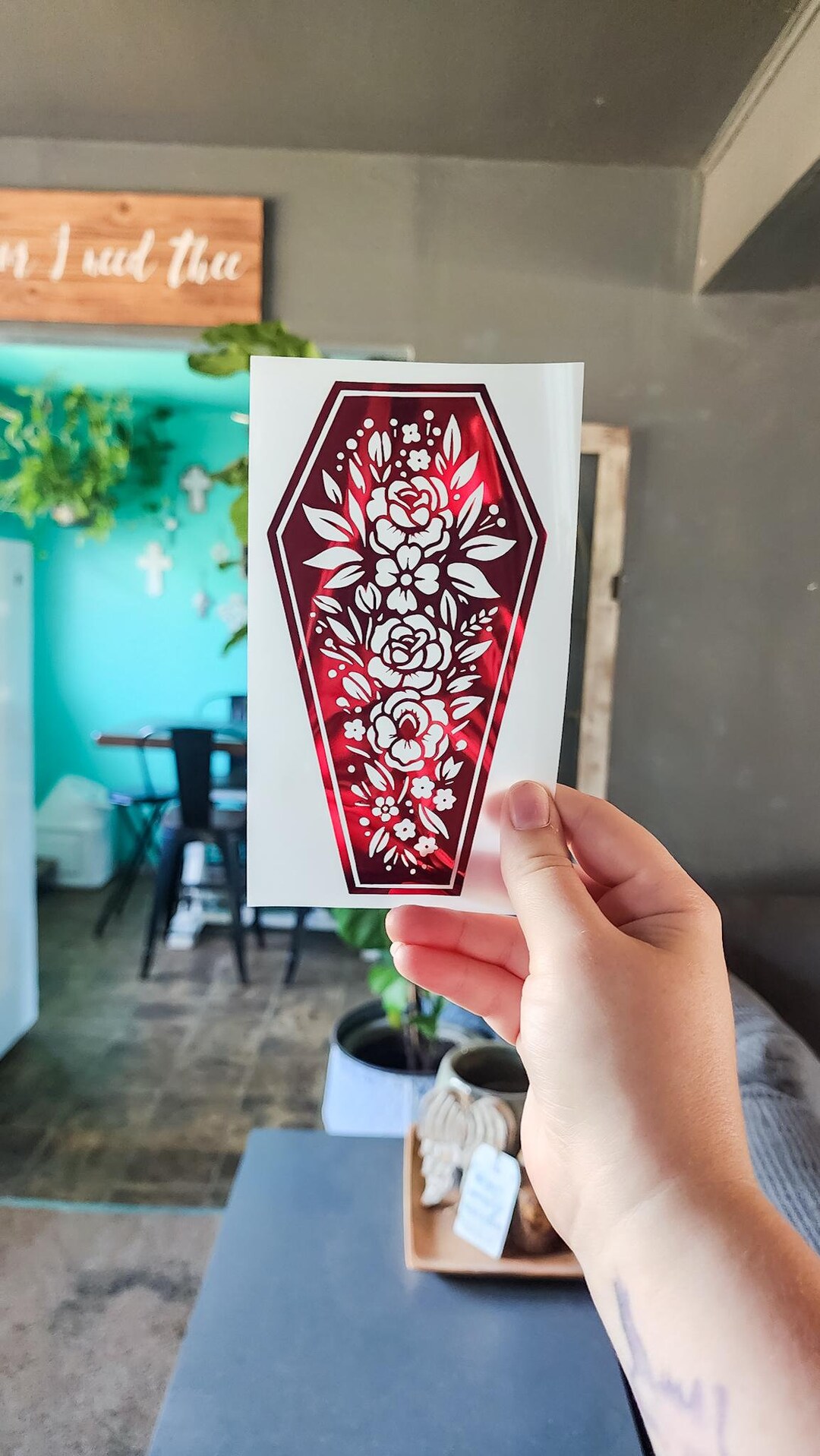 Floral Coffin Decal, Holographic Car Decal, Casket Sticker, Cute Spooky ...