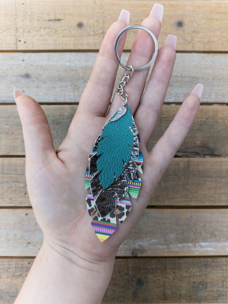 Leather Keychain Faux Leather Keychain Feather Keychain - Etsy