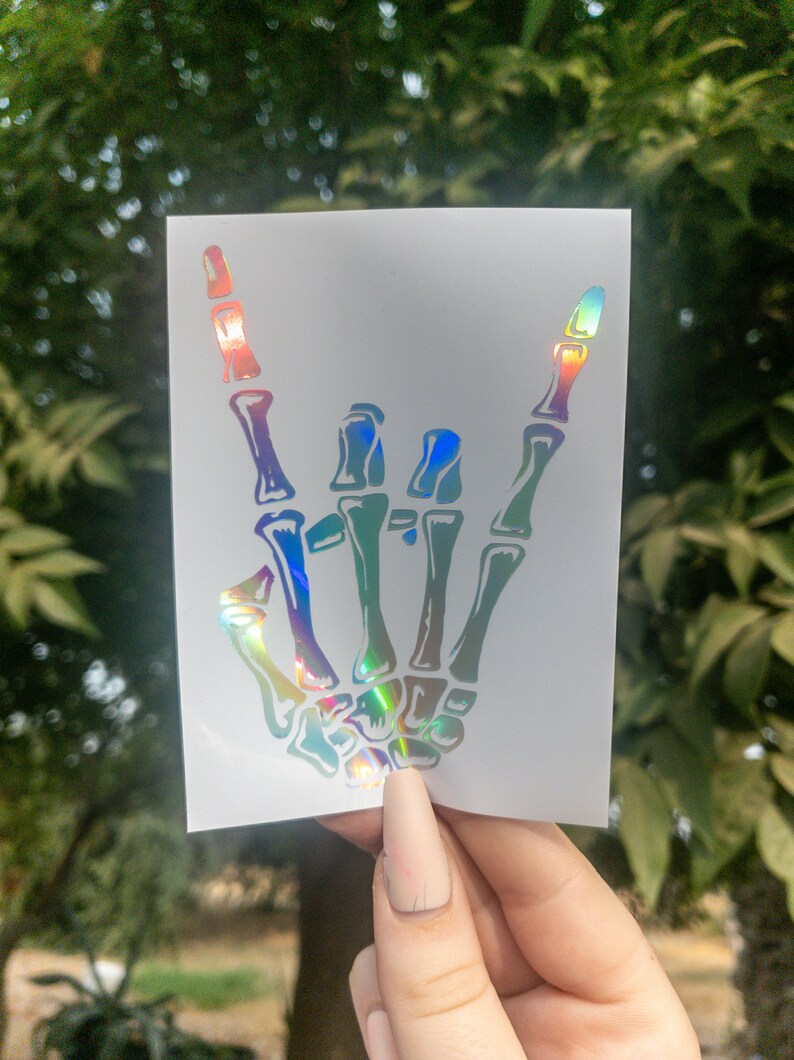 Rock on Decal Skeleton Hand Decal Holographic Car Decal | Etsy