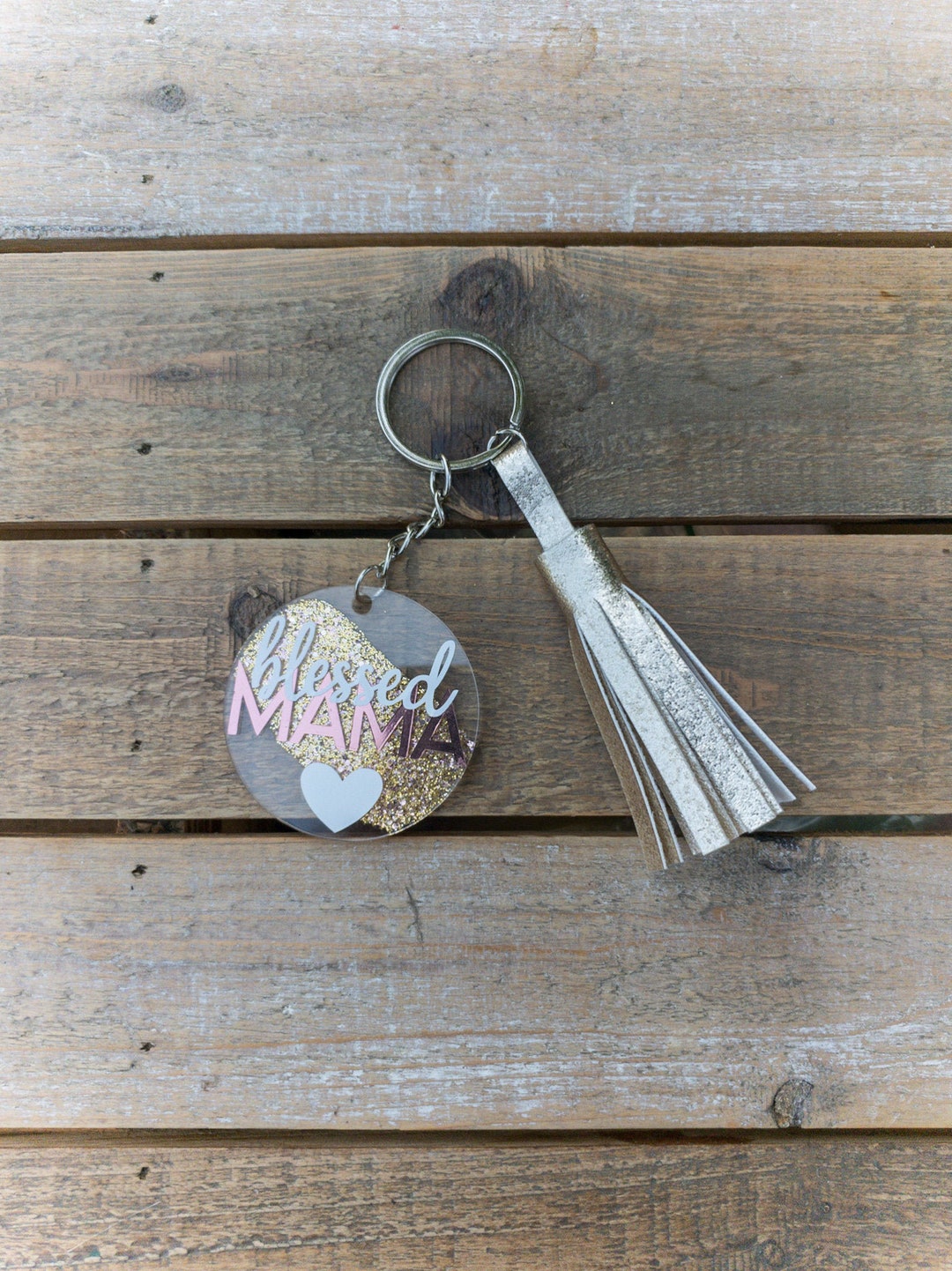 Blessed Mama Keychain, Glitter Keychain, Encouraging Keychain ...