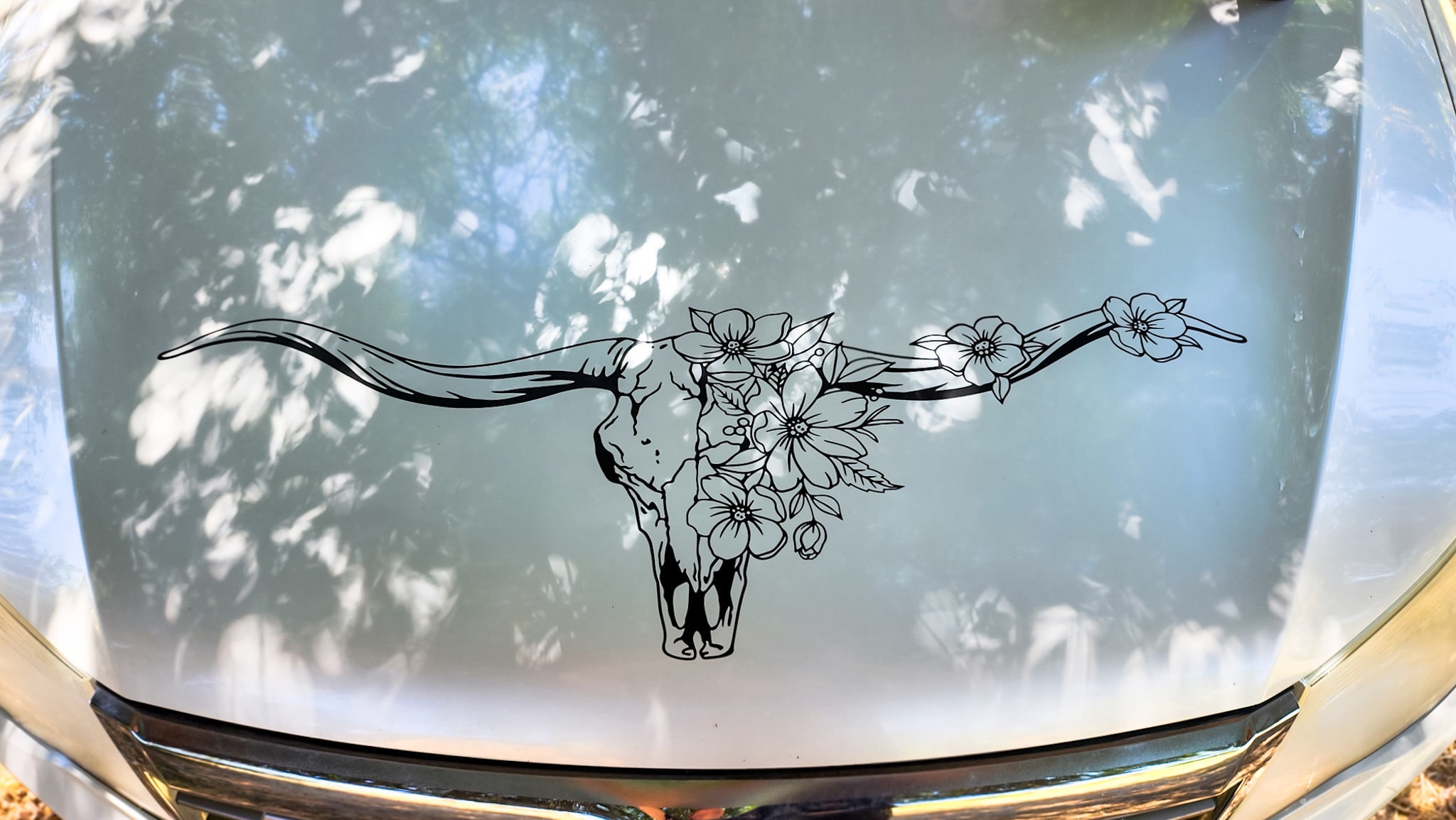Longhorn Decal, Boho Skull, Hood Decal, Holographic Car Decal, Desert ...