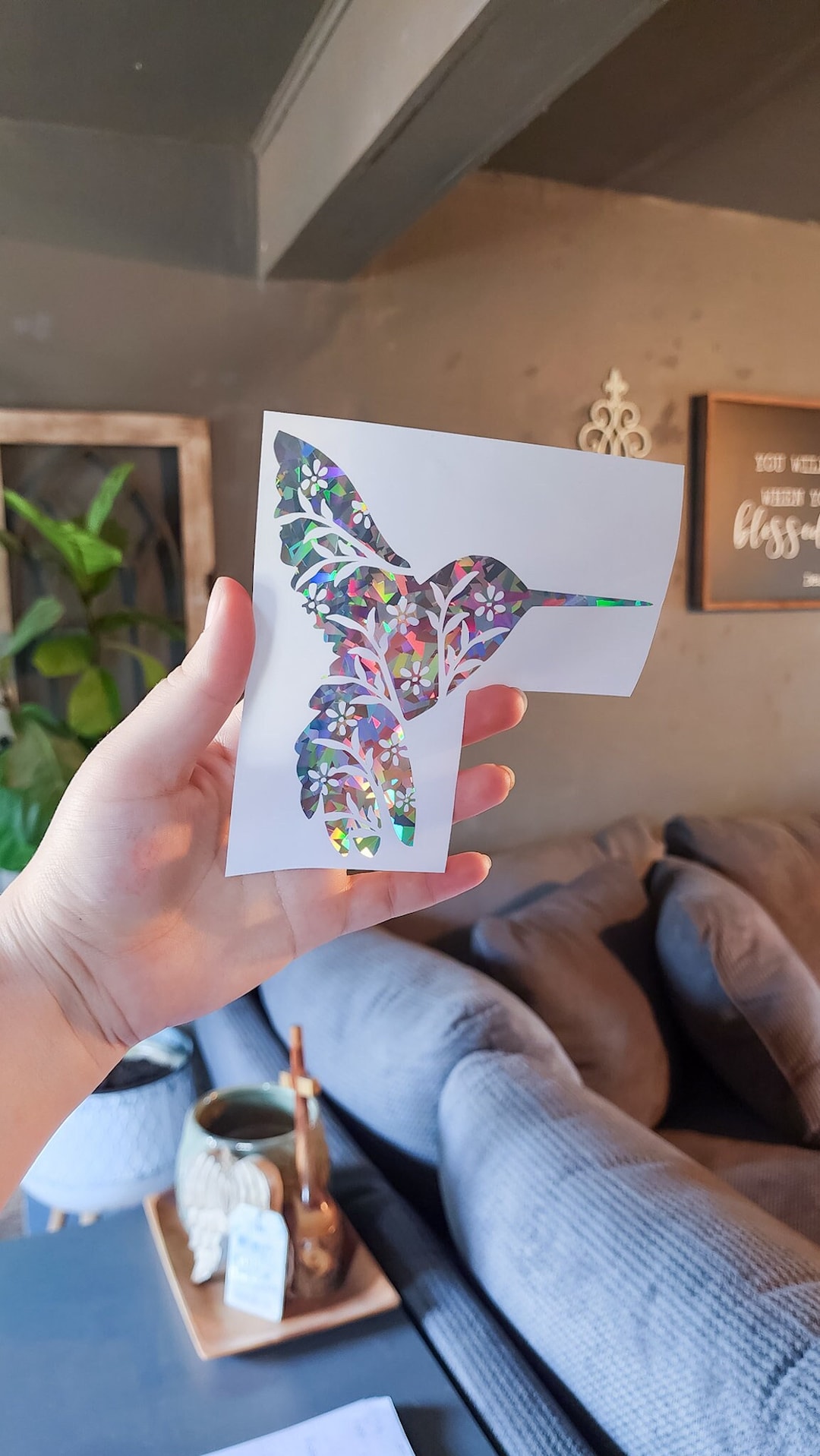 Hummingbird Car Decal, Holographic Car Decal, Wildflower Water Bottle ...