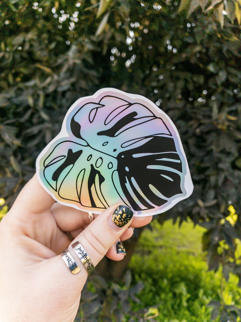 Monstera Leaf Decal, Variegated, Plant Laptop Stickers, Holographic Car ...