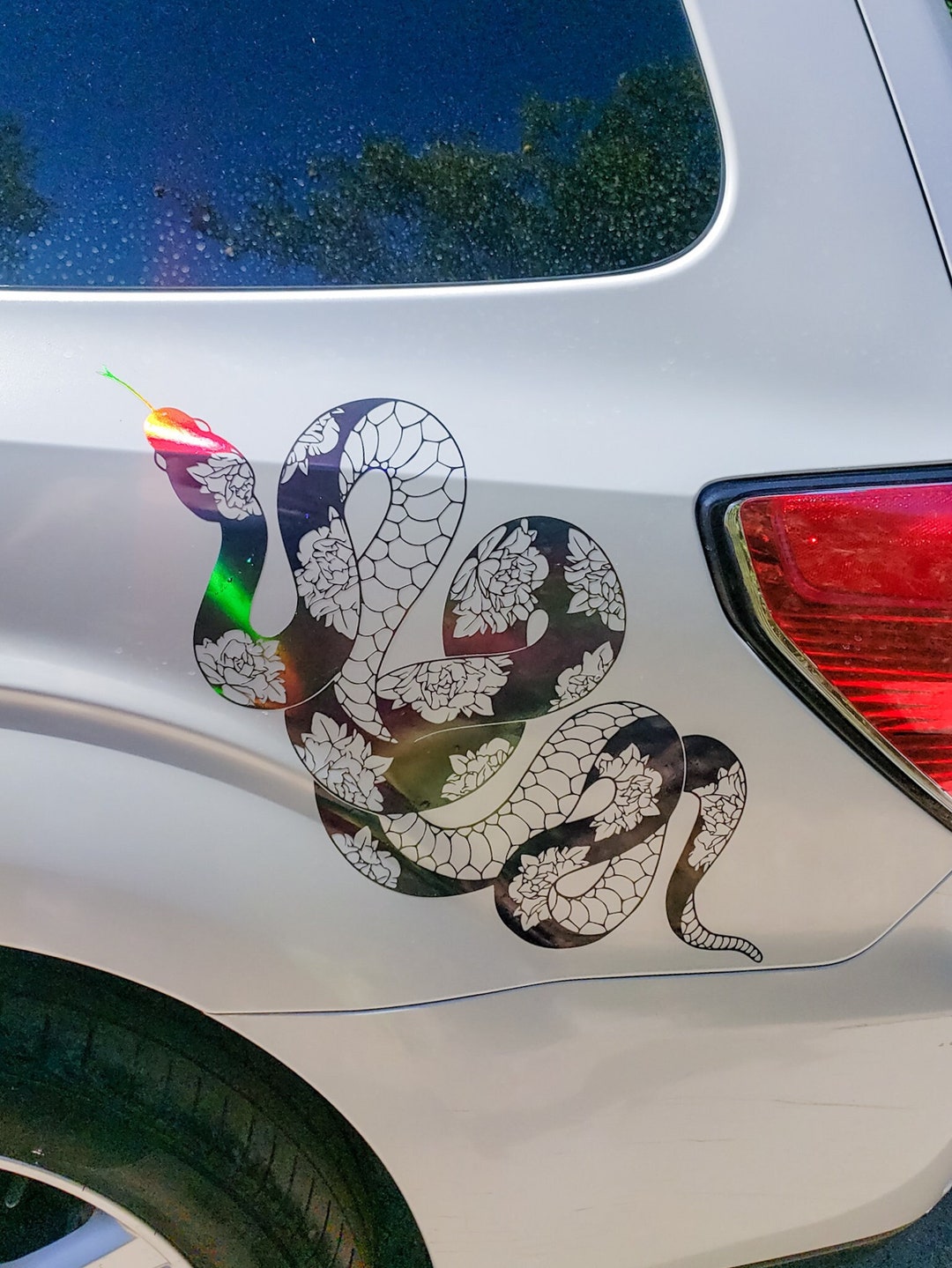 Snake Car Decal, Holographic Car Decal, Large Floral Decals, Rainbow ...
