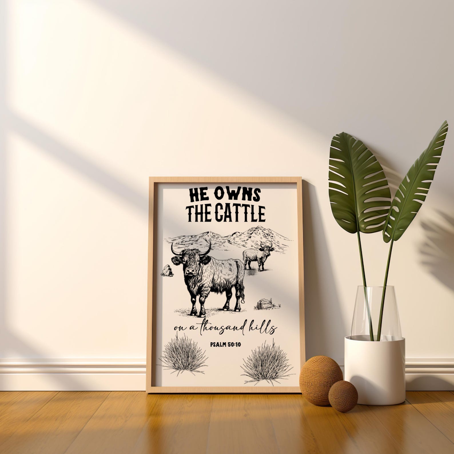 He Owns the Cattle on A Thousand Hills Wall Art, Rodeo Print, Western ...