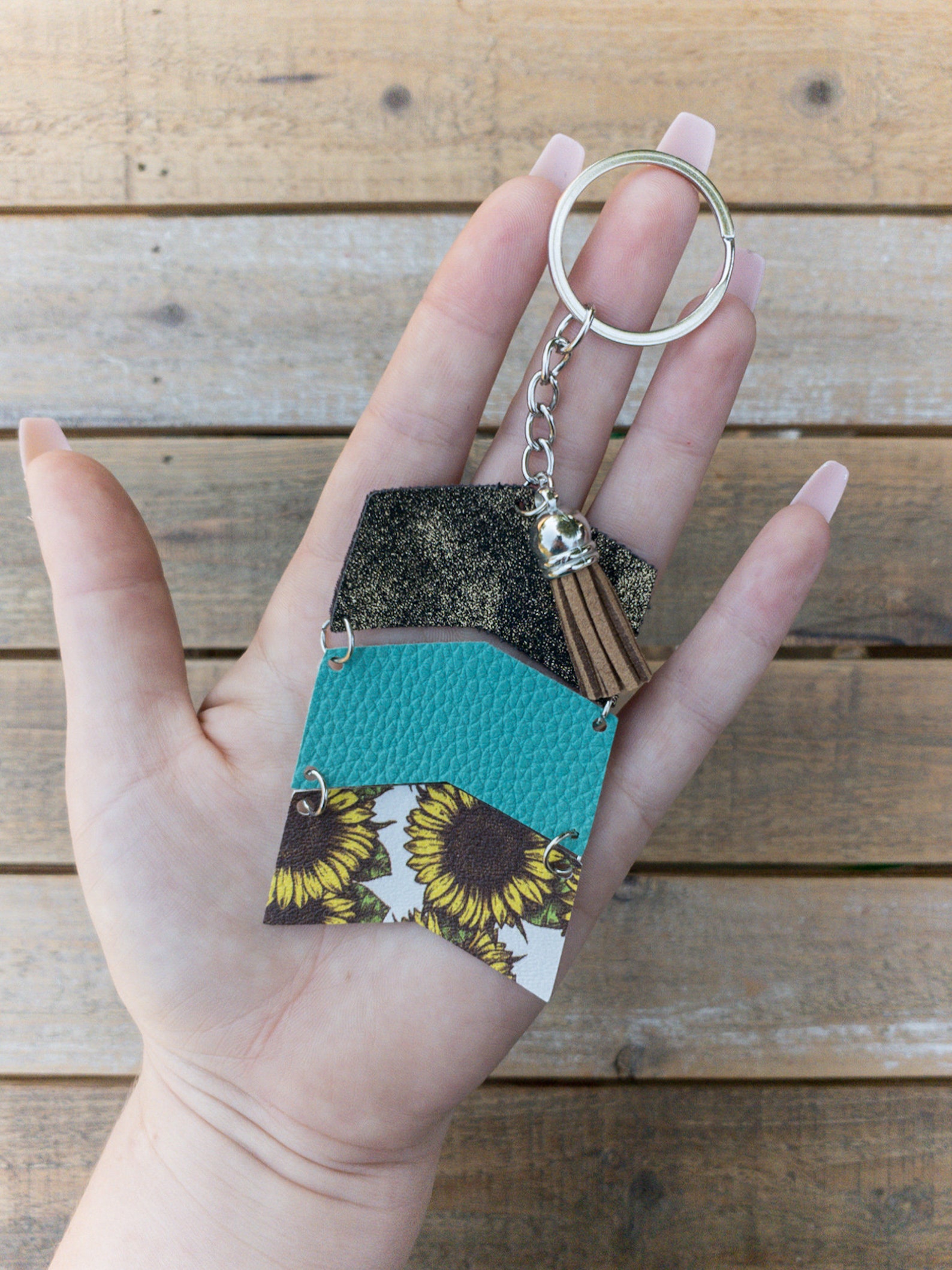 Leather Keychain Faux Leather Keychain Sunflower Keychain | Etsy