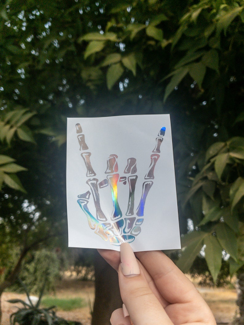 Rock on Decal Skeleton Hand Decal Holographic Car Decal | Etsy