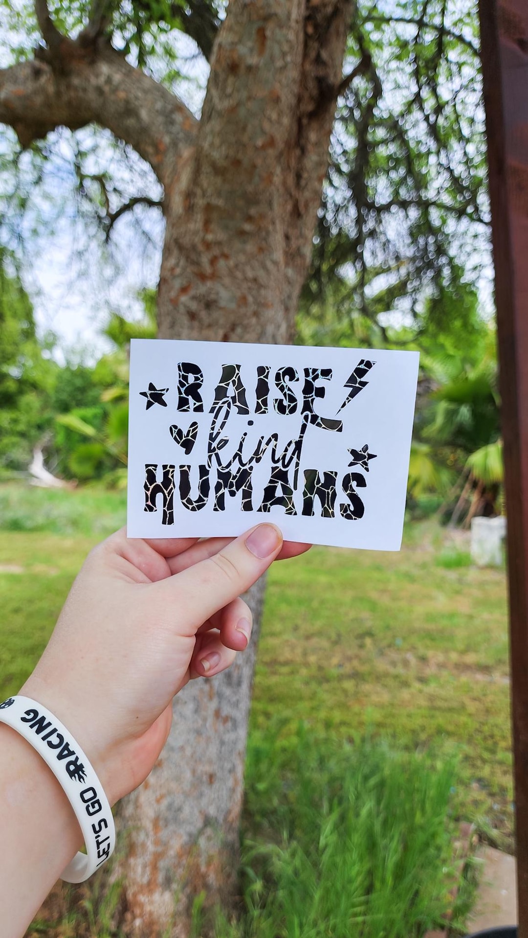 Raise Kind Humans Decal, Holographic Car Decal, Mom Life, Laptop, Water ...