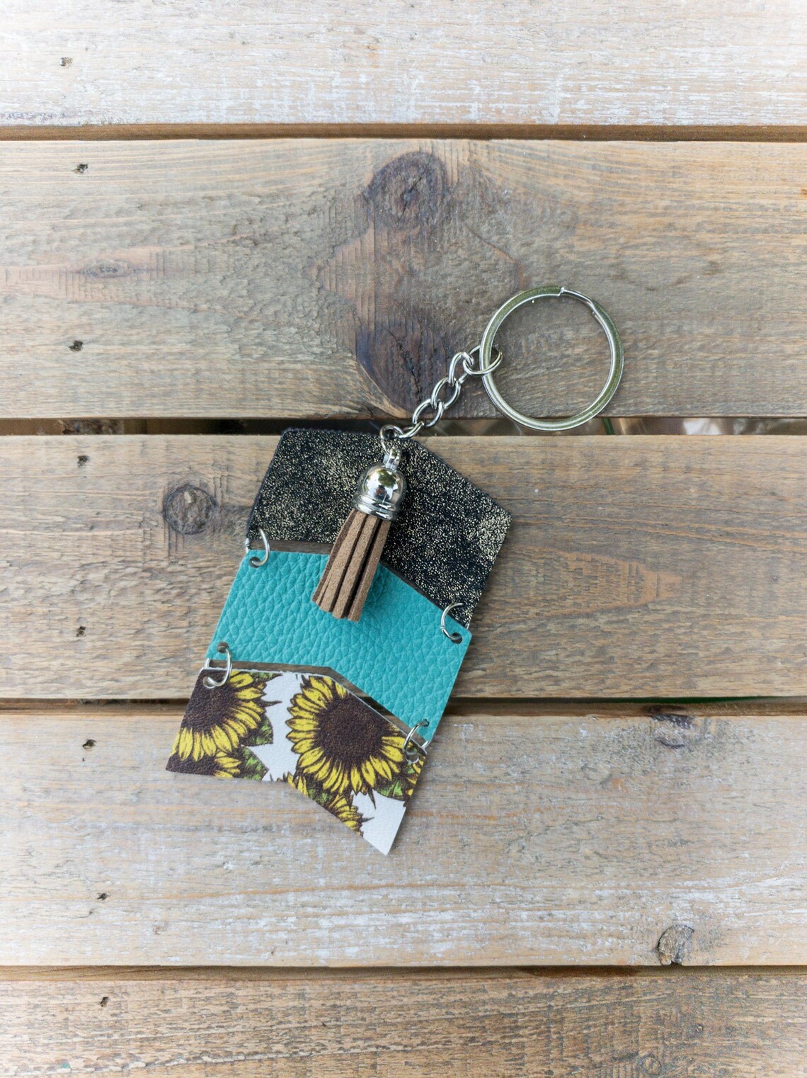 Leather Keychain, Faux Leather Keychain, Sunflower Keychain, Boho ...