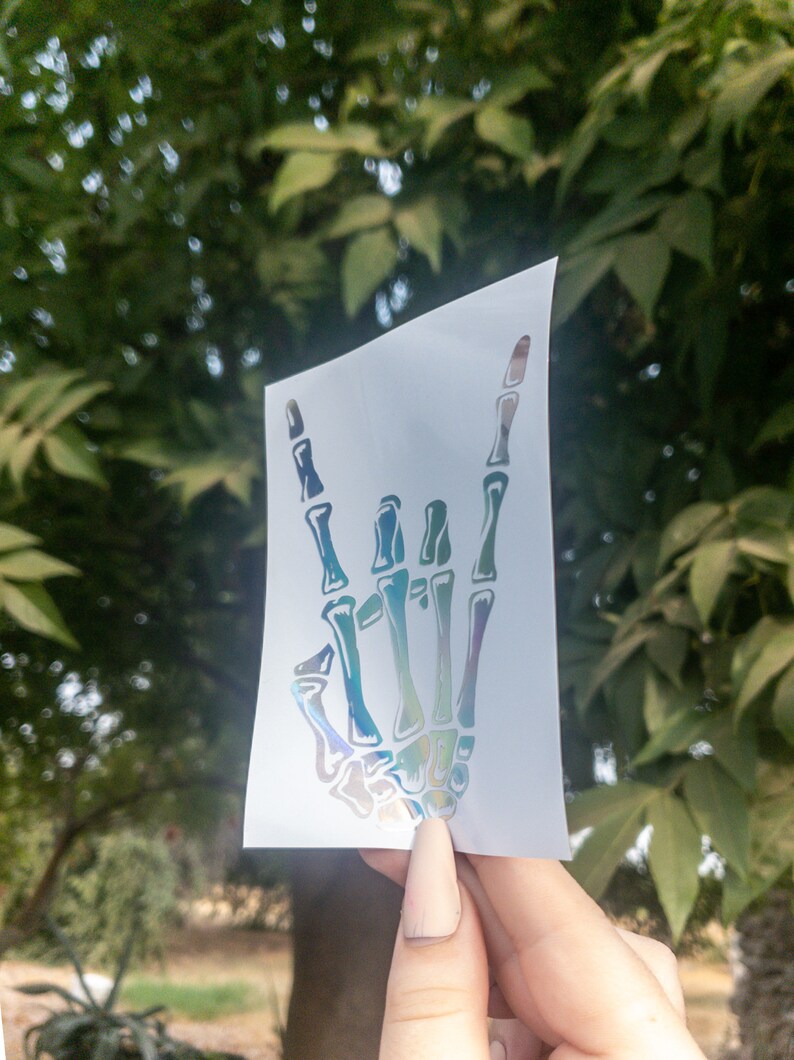 Rock on Decal Skeleton Hand Decal Holographic Car Decal | Etsy