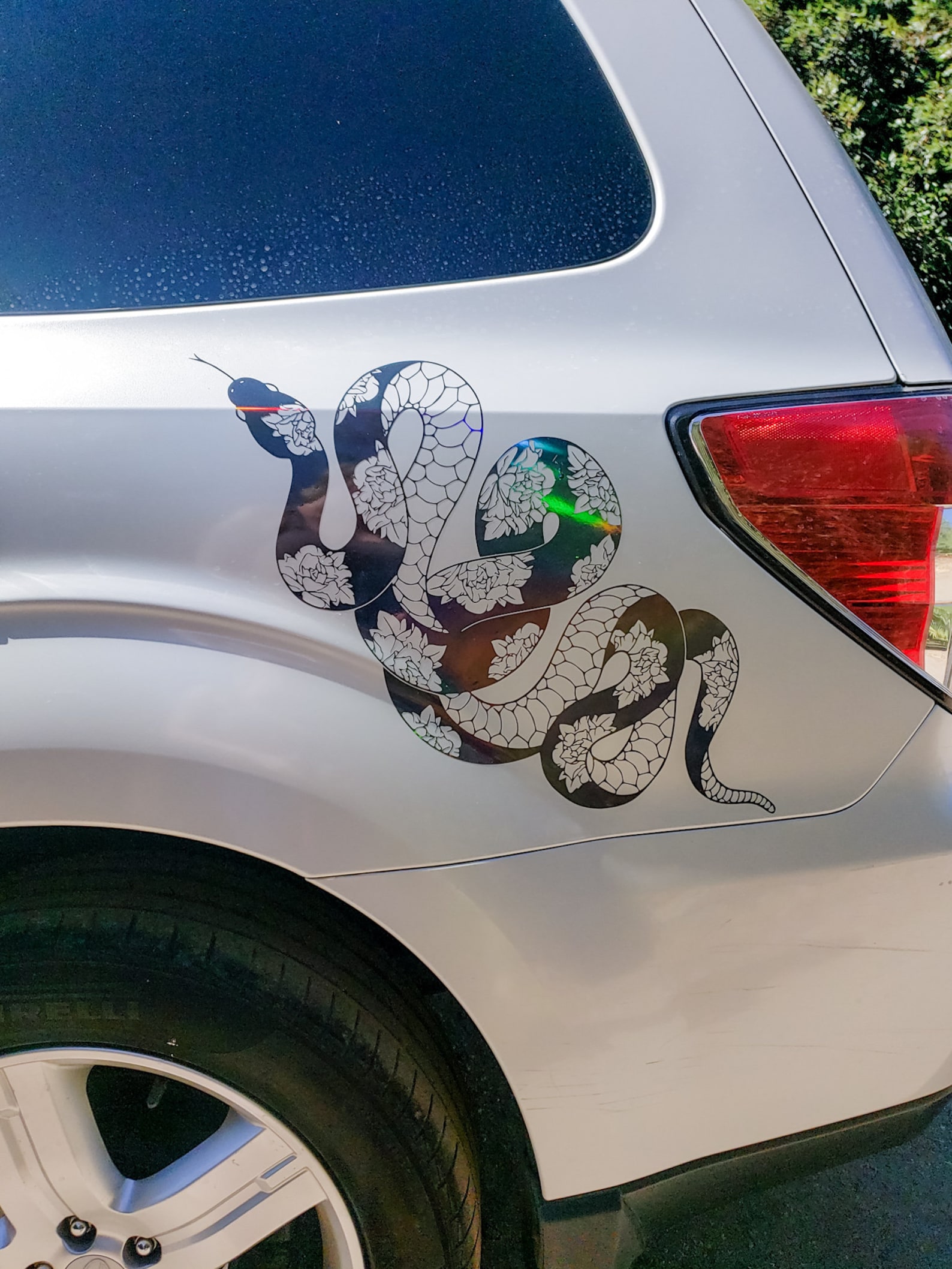 Snake Car Decal, Holographic Car Decal, Large Floral Decals, Rainbow ...