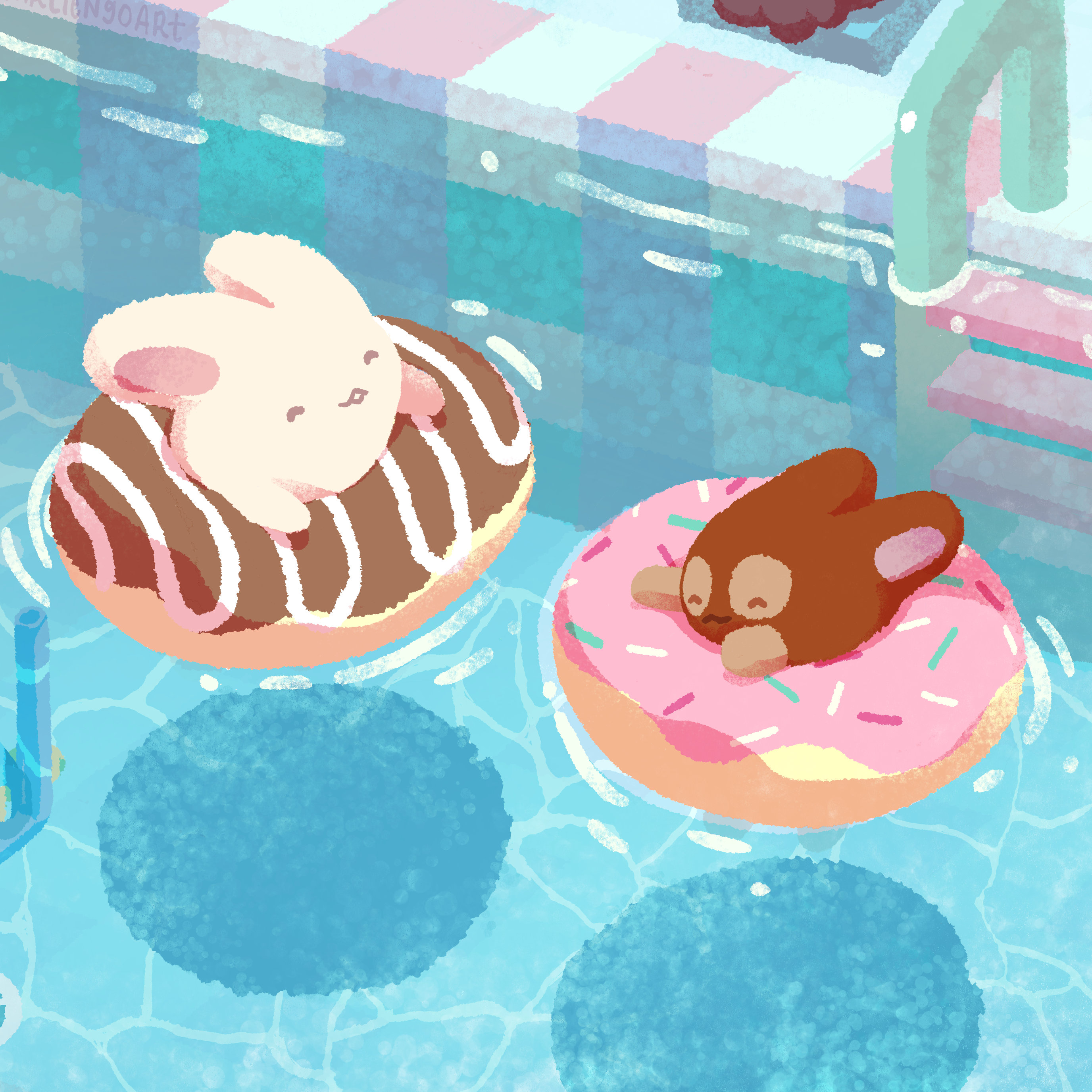 Pool Party Art Print Bun Home Illustration - Etsy