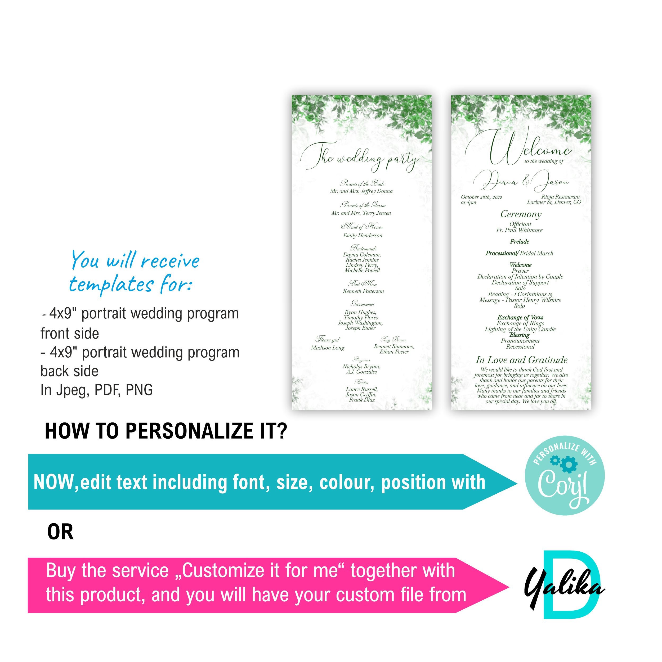 Greenery Wedding Program Template One Page Wedding Program - Etsy Hong Kong