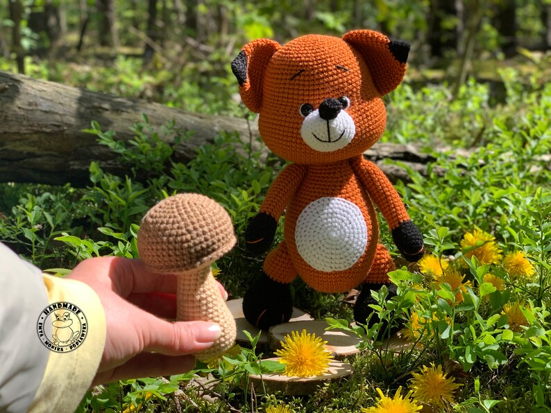 Hungry Fox With Little Mushroom Fox Charm Amigurumi Animal - Etsy