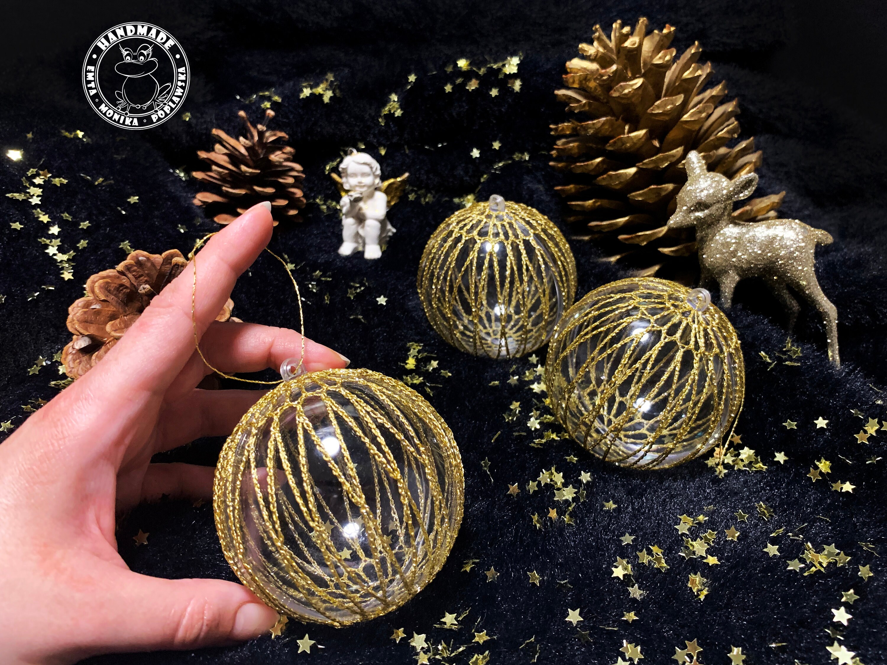 Set of 3 Gold Baubles Christmas Tree Decorations Crochet Gold - Etsy