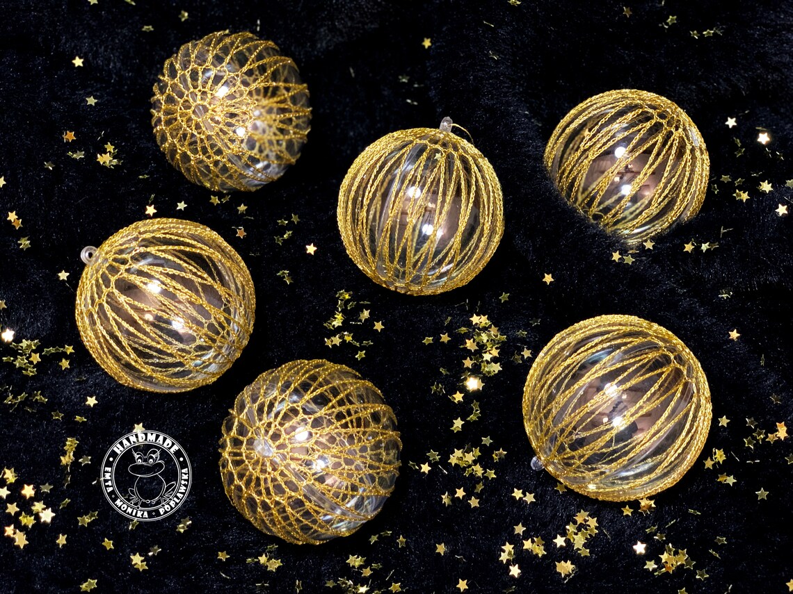 Set of 3 Gold Baubles Christmas Tree Decorations Crochet Gold - Etsy