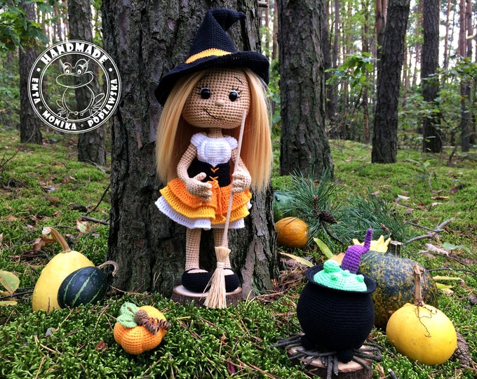 OPHELIA the Cute Witch Doll With Hat, Cauldron, Pumpkin and Broom ...