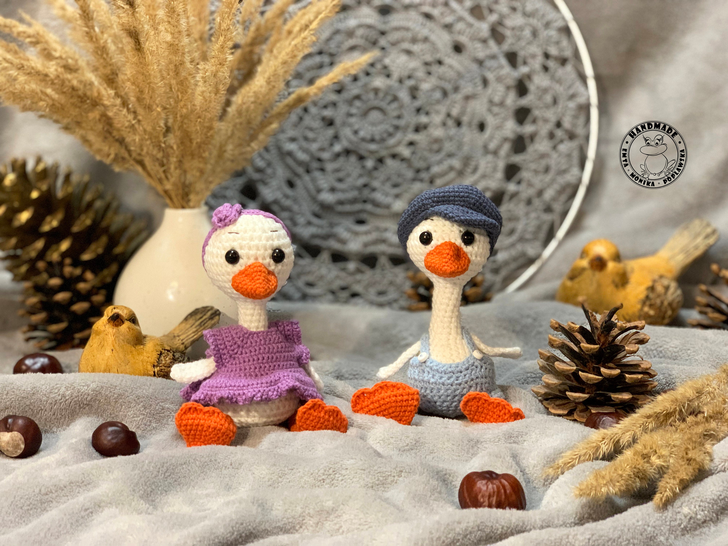 LITTLE COUPLE of GEESE Crochet White Goose in Outfit Cute Tiny - Etsy