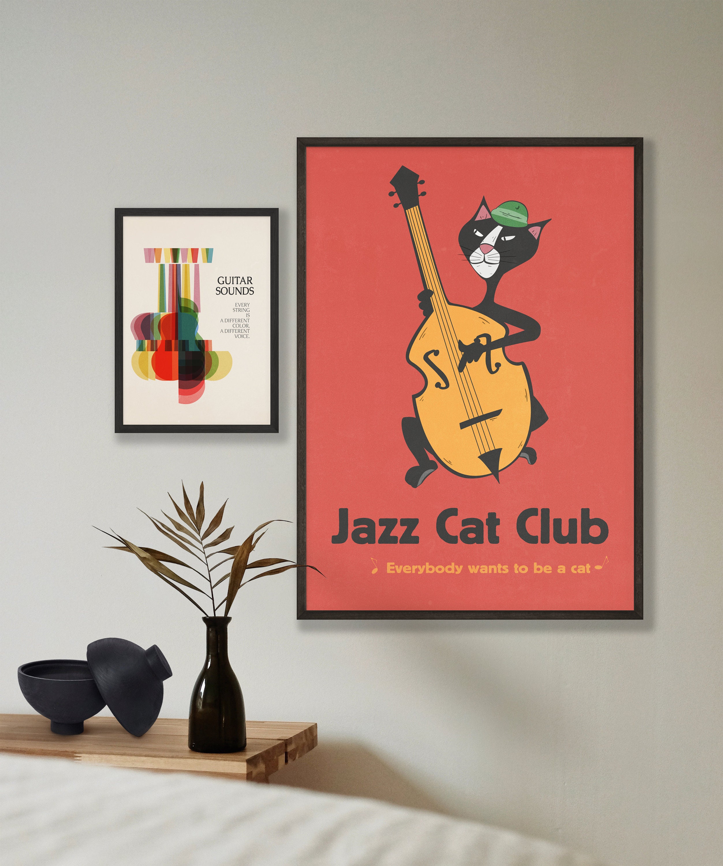 Jazz Cat Poster Red, Jazz Print 50x70 Cm, Mid Century Modern, Jazz Wall ...