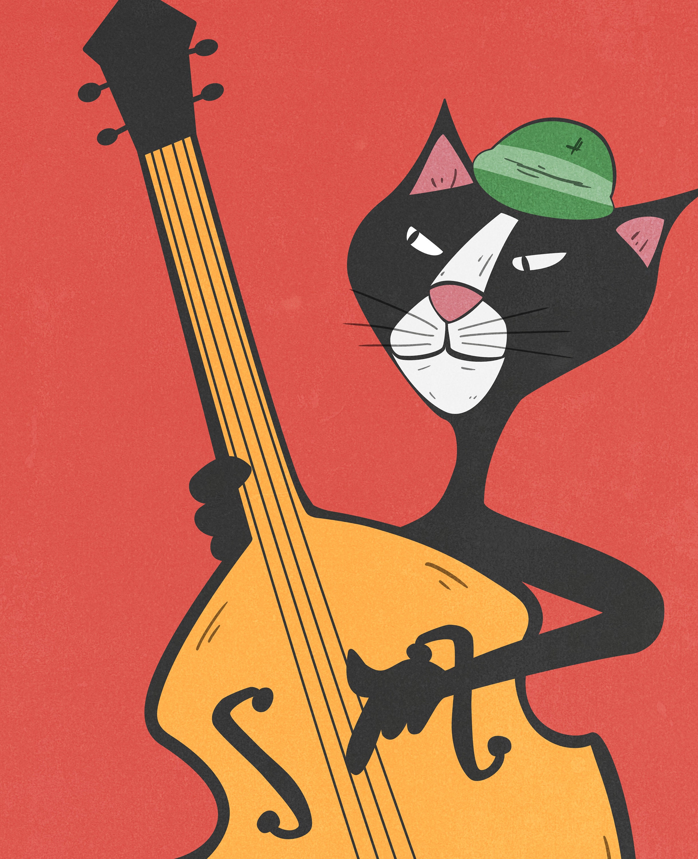 Jazz Cat Poster Red, Jazz Print 50x70 Cm, Mid Century Modern, Jazz Wall ...