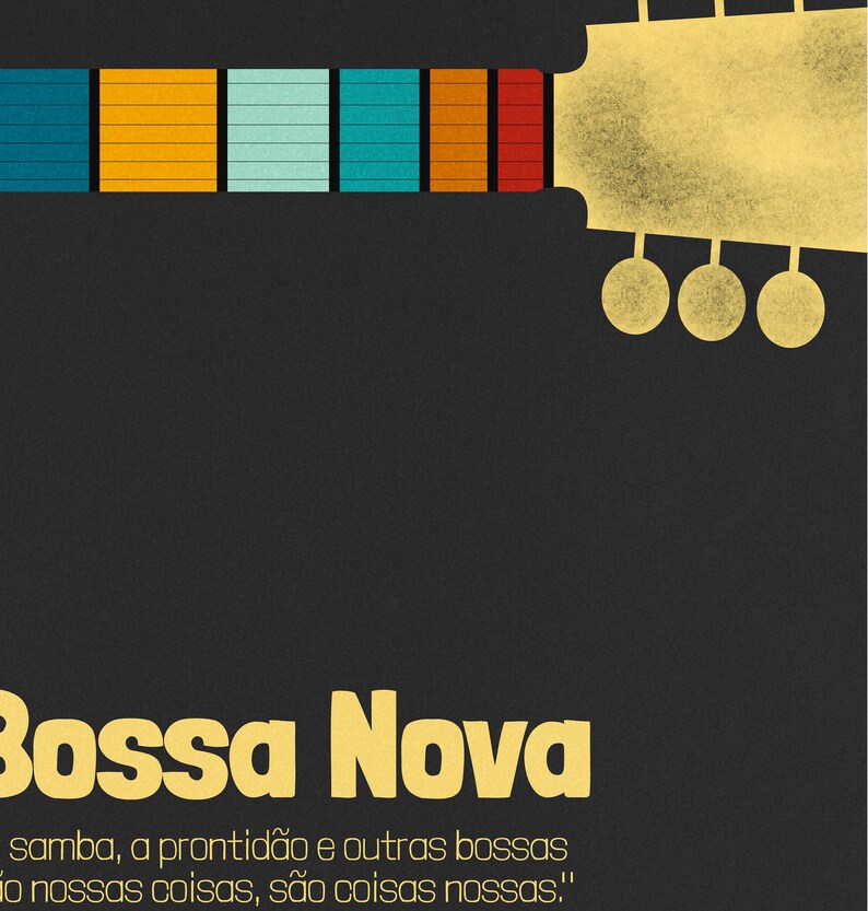 Bossa Nova, Guitar Print, Retro Vintage Poster, Brazil Art, Gift for ...