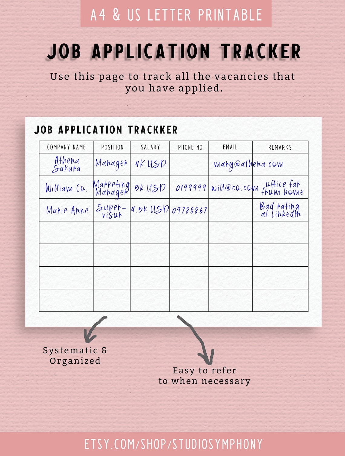 Job Application Tracker Digital Printable | Job Hunting Printable ...