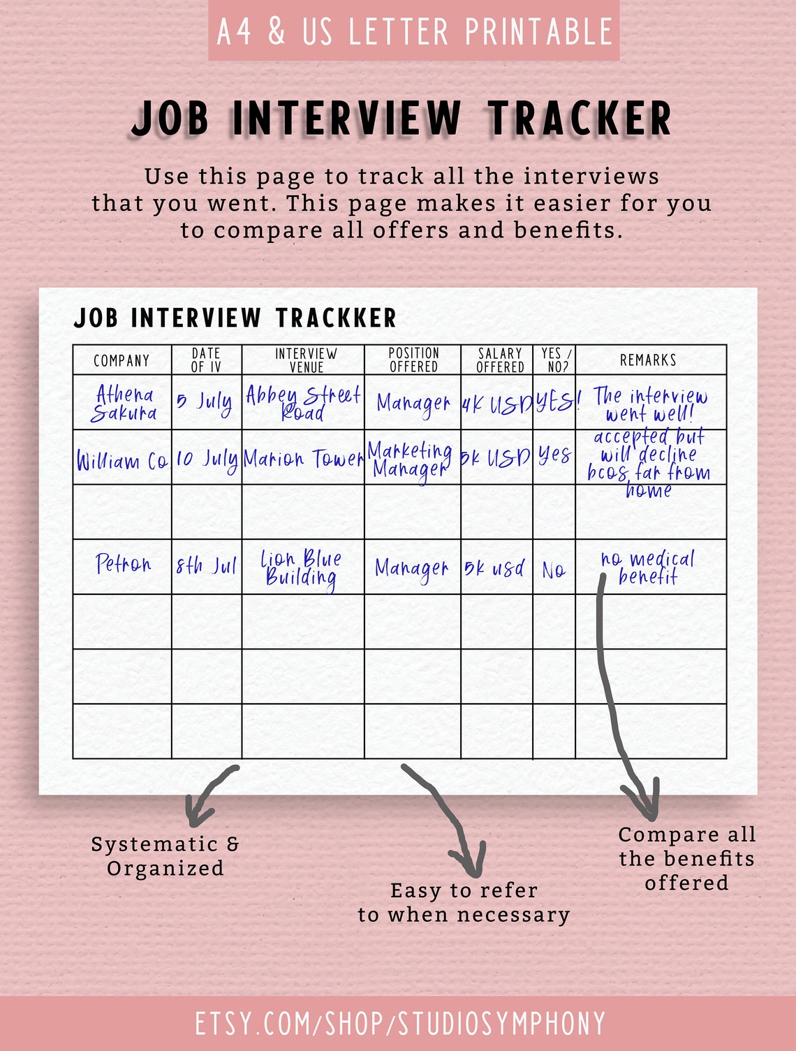 Job Application Tracker Digital Printable | Job Hunting Printable ...