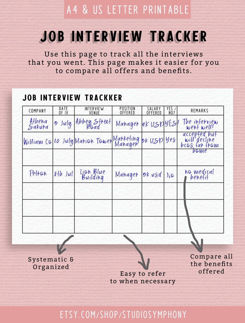 Job Application Tracker Digital Printable | Job Hunting Printable ...