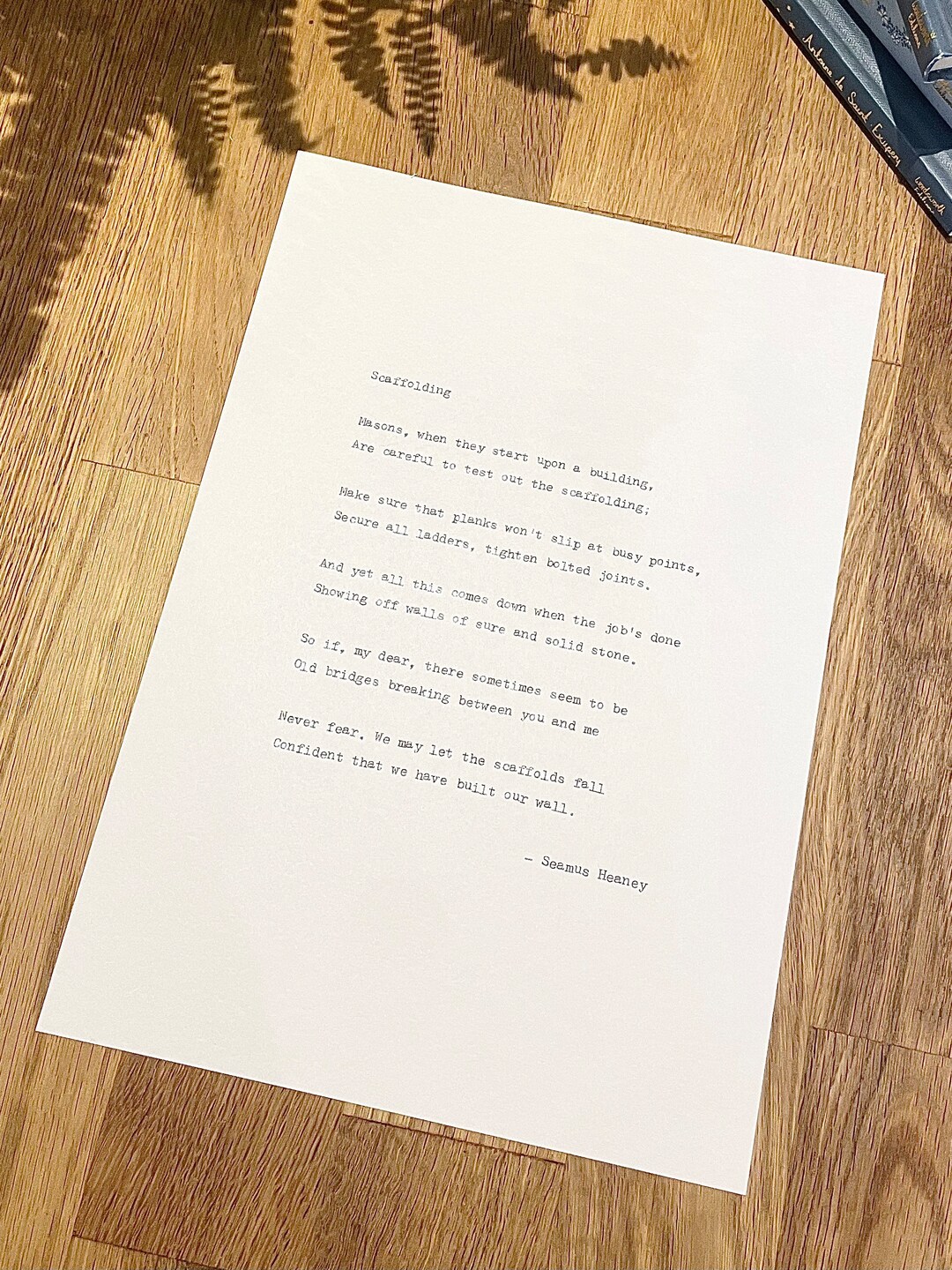 Seamus Heaney Scaffolding Poem Typewriter Print - Etsy