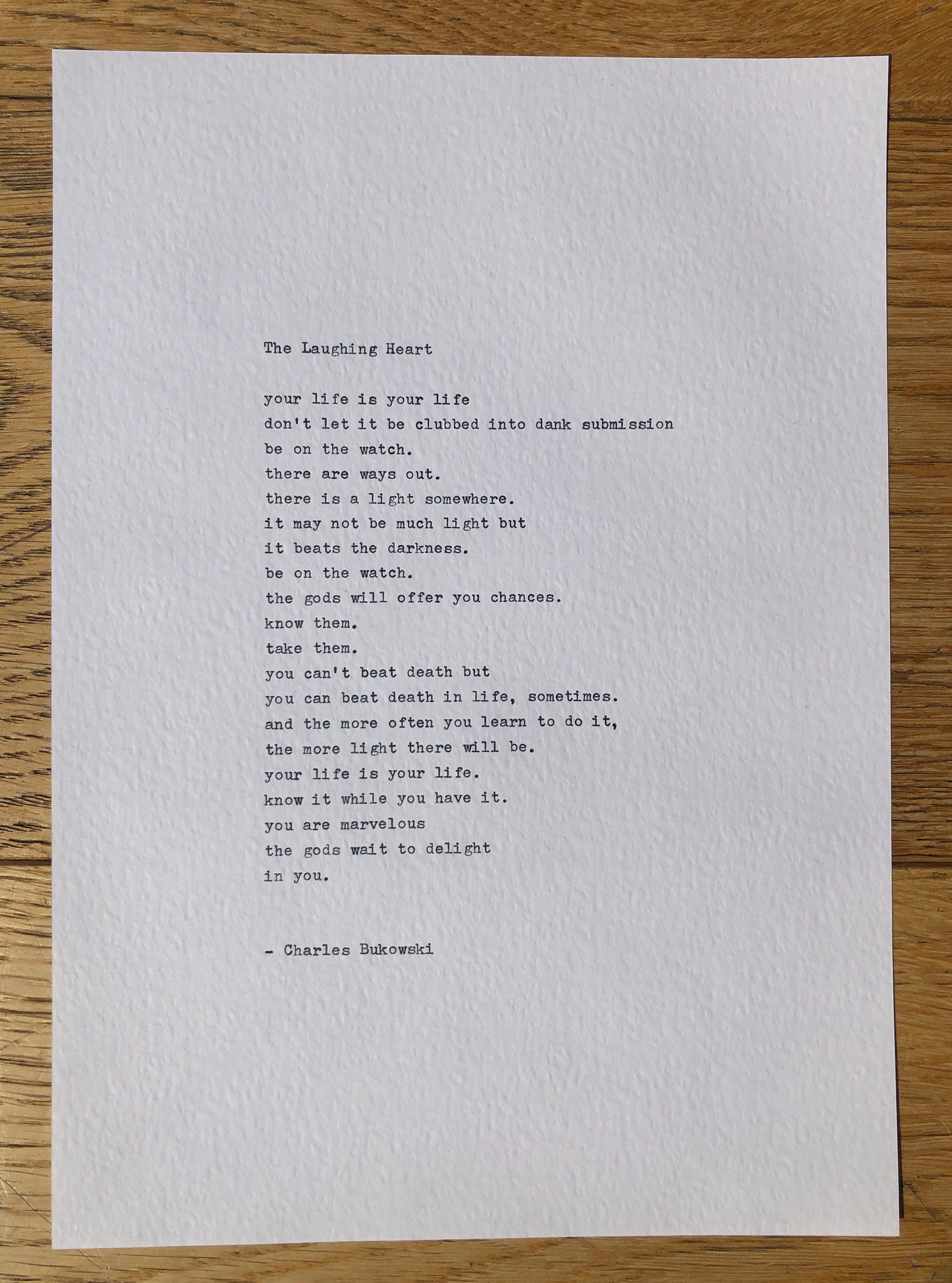 A4 Typewriter Charles Bukowski Laughing Heart Poem Print - Etsy UK