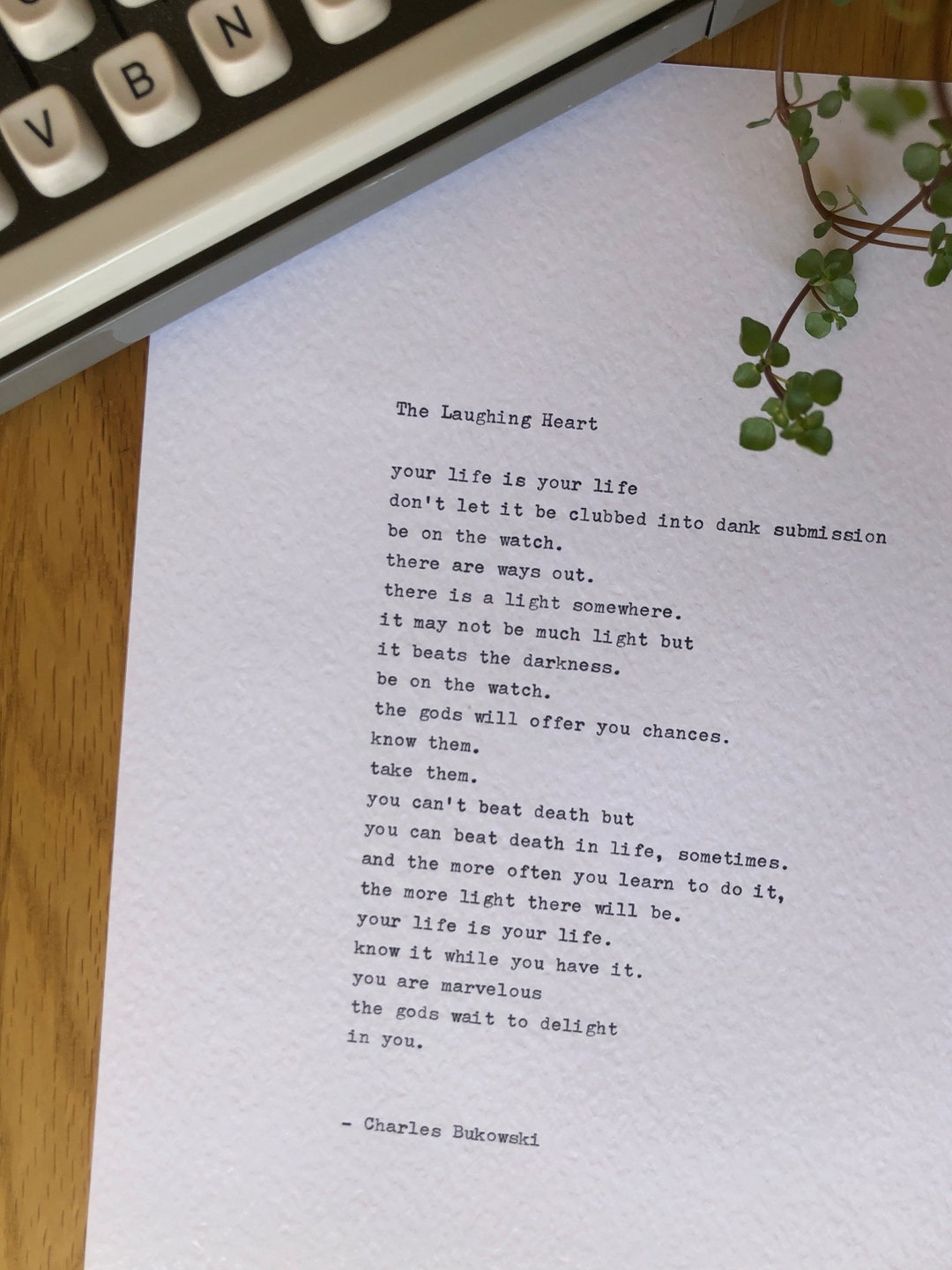 A4 Typewriter Charles Bukowski, Laughing Heart Poem Print - Etsy