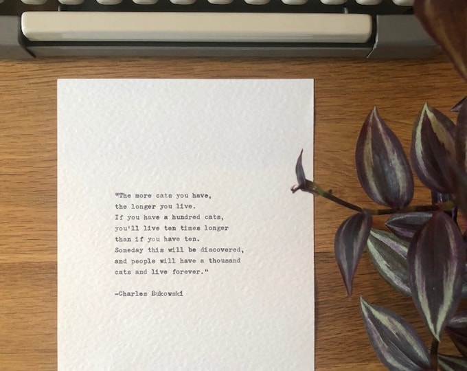 Charles Bukowski Typewriter Cat Quote - Etsy