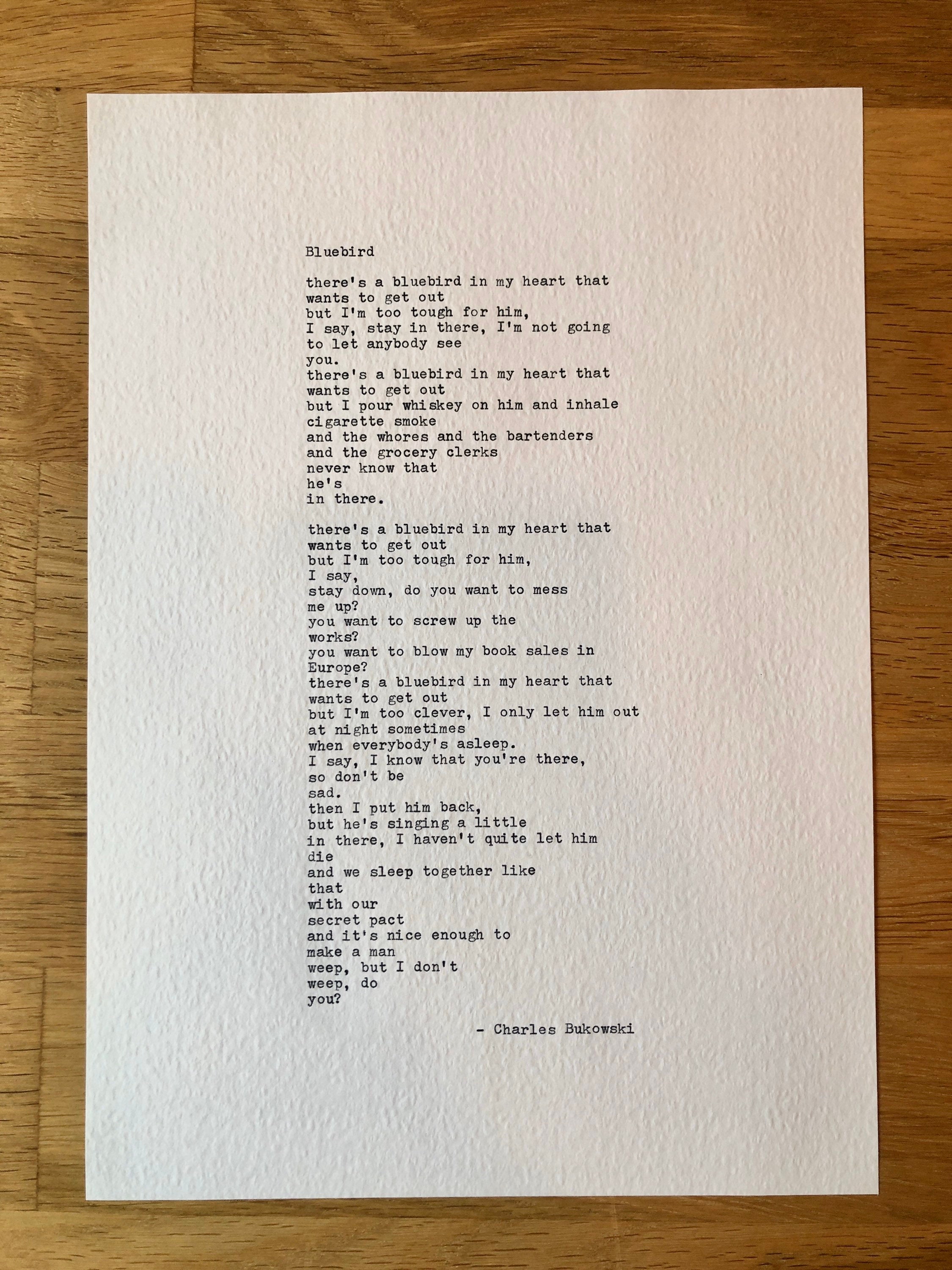A4 Typewriter Charles Bukowski, Bluebird Poem Print - Etsy UK