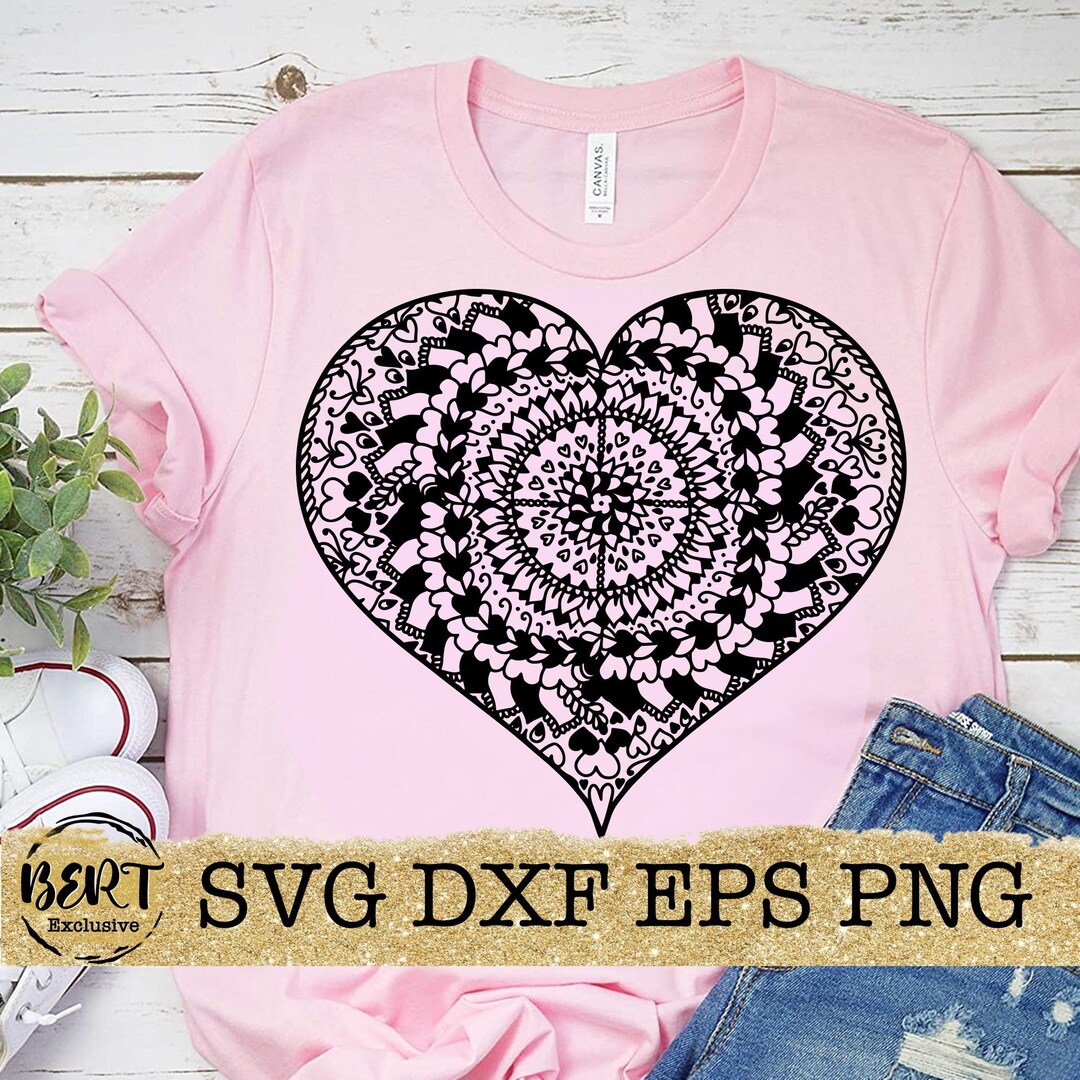 Mandala Heart Svg Files for Cricut, Zentangle Heart Svg, Hand Drawn ...