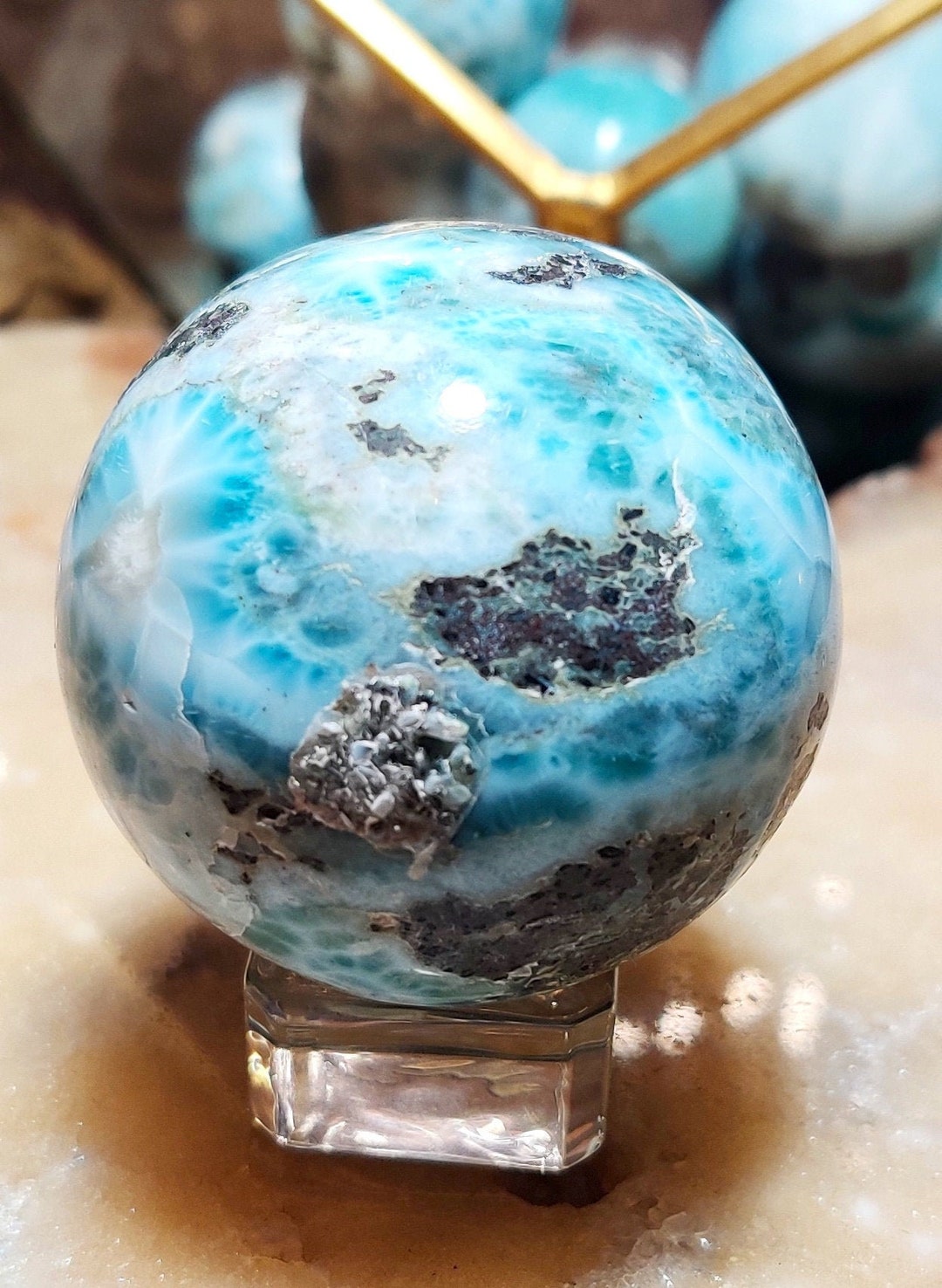 HUGE 50MM Larimar Crystal Sphere Larimar Crystals Rare Larimar ...