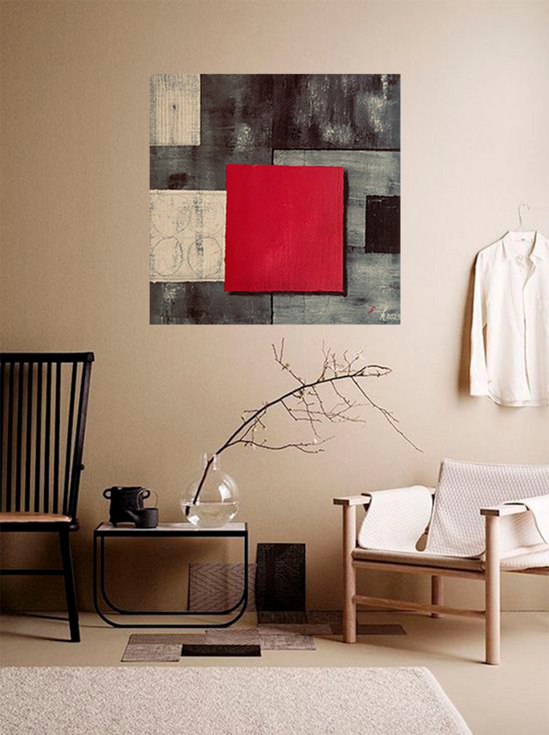 Geometric Masterpiece - Red Square Art on Canvas - Etsy