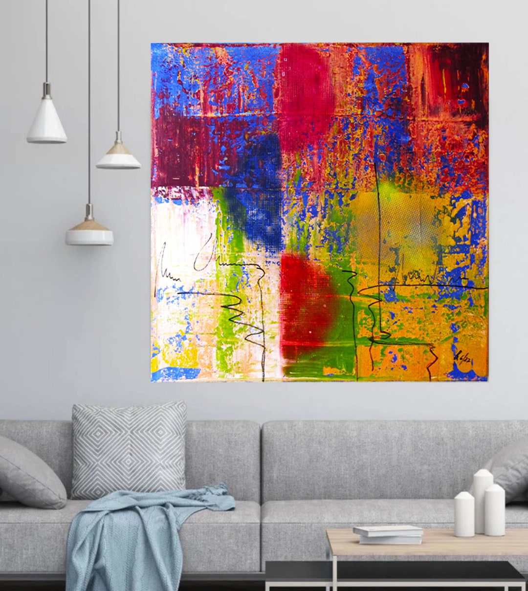 Squeegee Technique Wall Art: Abstract Beauty on Canvas, Vibrant and ...