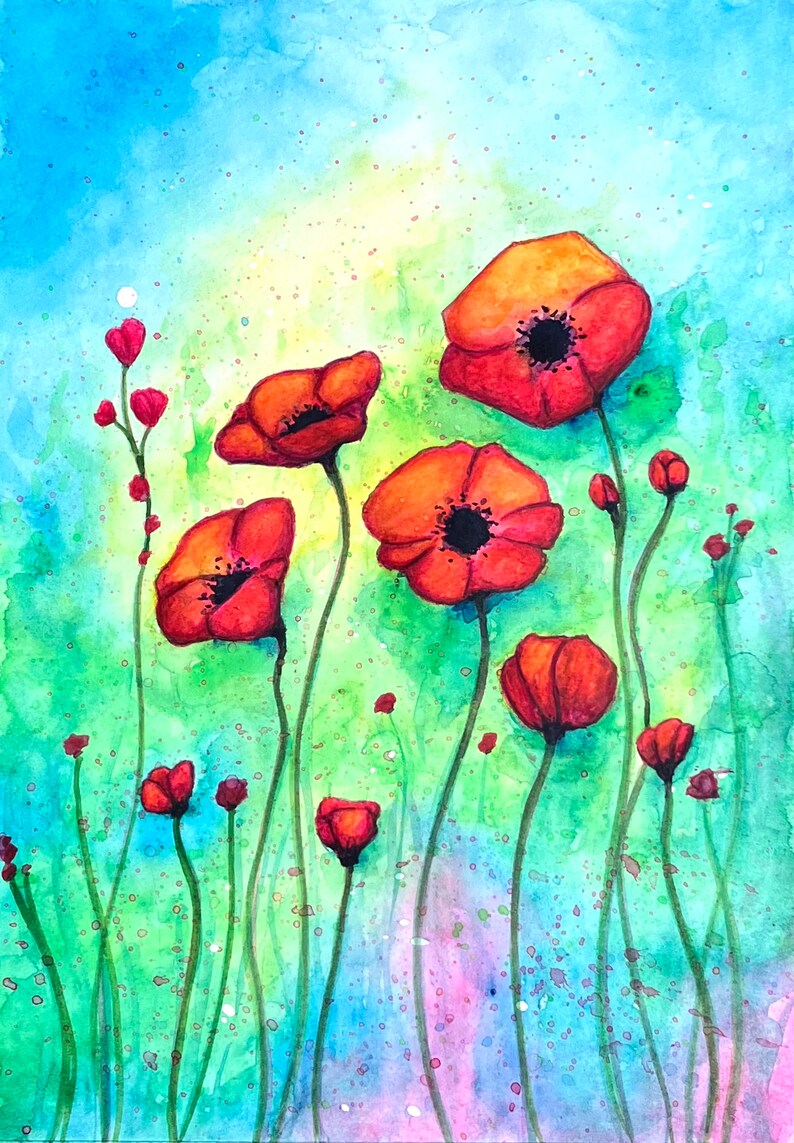 Poppy Field Watercolour Painting - Etsy