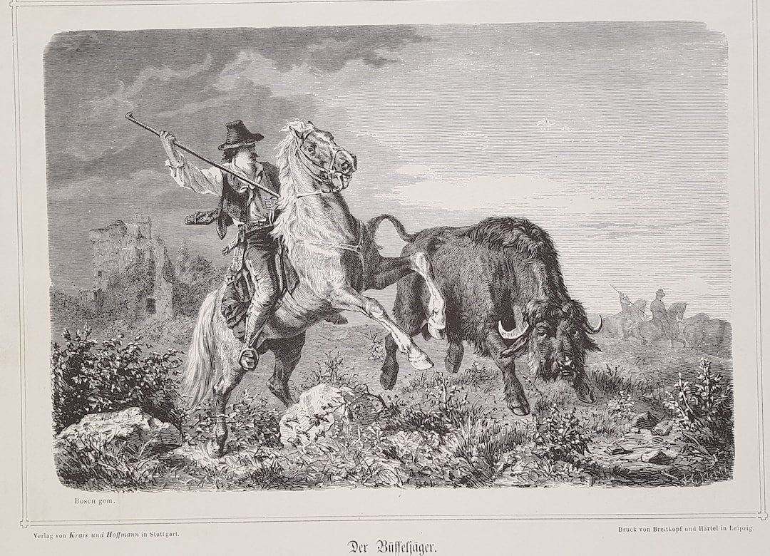 Animated View Cowboy on Horse Hunting Buffalo US 1870 Krais - Etsy
